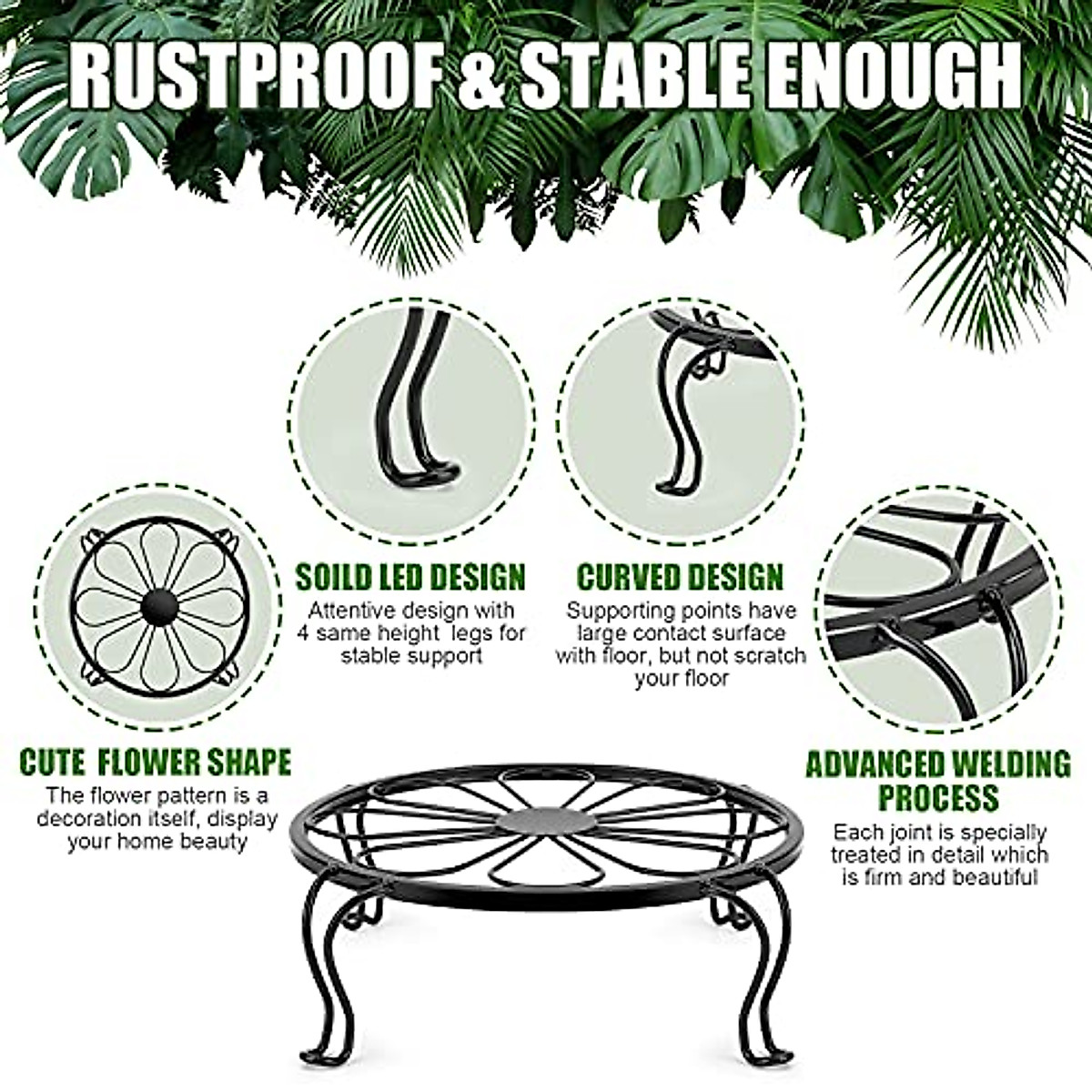 4 Pack Metal Plant Stands Outdoor Indoor, BetyBedy Flower Pot Stand, 9 Inches Corner Plant Stand for Indoor Plants, Plant Shelf Plant Holder for Living Room Balcony Patio Garden (Black)