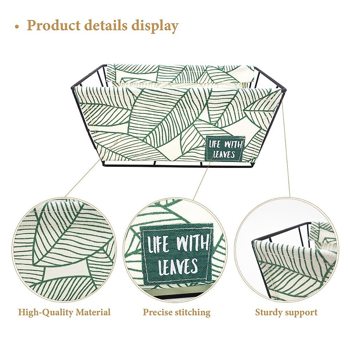 AIPOKE EPOCH Canvas Storage Basket Metal Holder Desk Table Organizer Home Decor, Green Leaf
