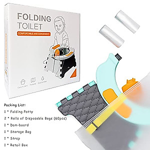 Toddler Portable Potty Training Seat for Kids Baby Foldable Toilet Child Travel Potty in Car Camping Potty Chair Seat for Indoor Outdoor, with 60 Disposable Bags