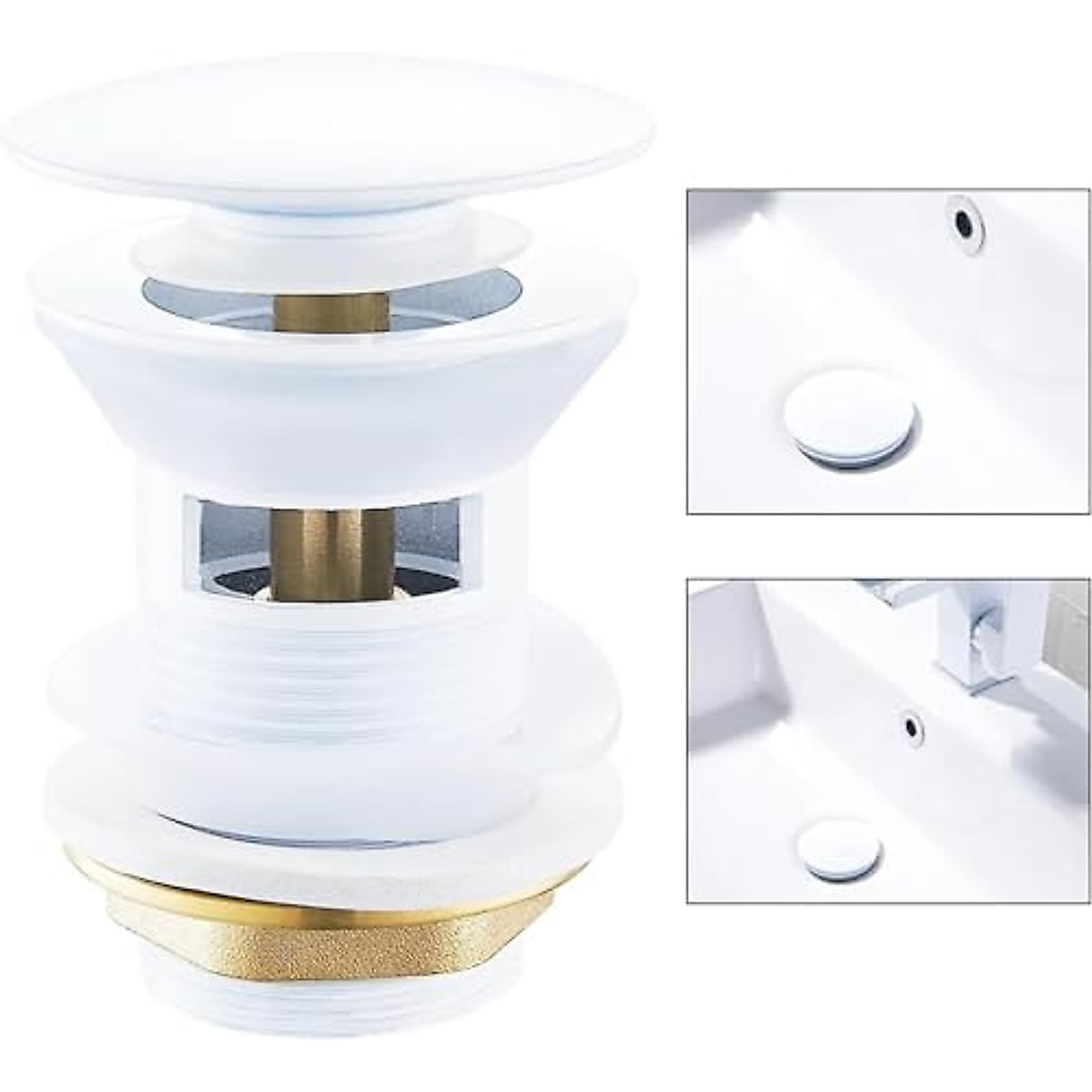 BHYTAF Sink Basin Plug Drain White Luxury Sink Pop Up Drain Stopper Basin Bathroom Lavatory Kitchen Bathtub Accessories Cap Washbasin Plug Brass
