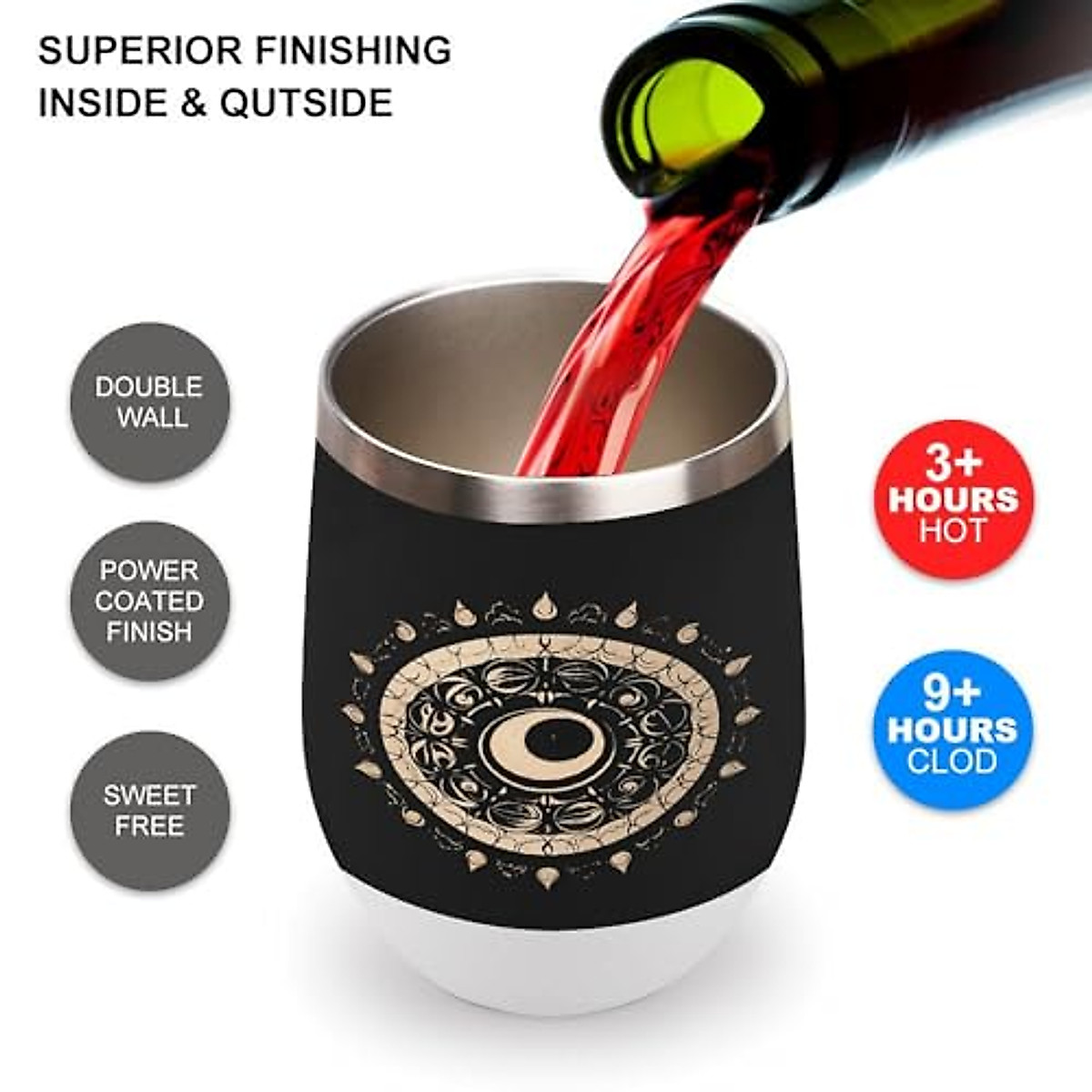 OPTKSNCU 304 Stainless Steel Insulated Cup with Lid, Sun And Moon Together Print Durable, And Easy to Clean – Ideal for Home, Office, And Gift Giving