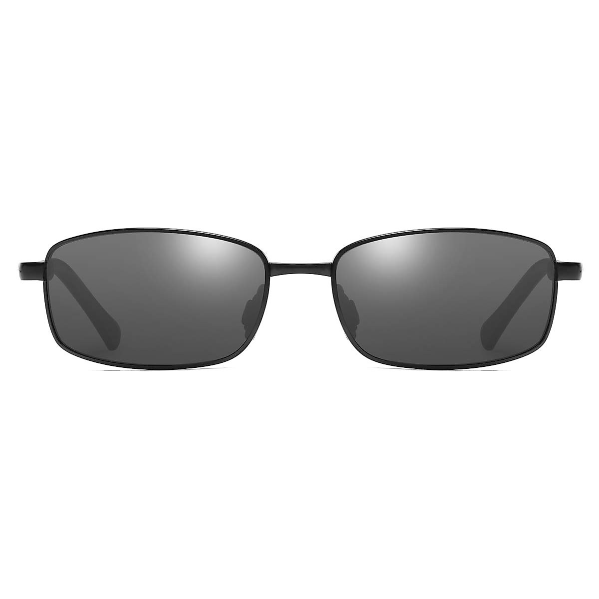 ZHILE Wrap Polarized Sunglasses Rectangular Metal Frame Classic Style Large Size (Black, Grey)