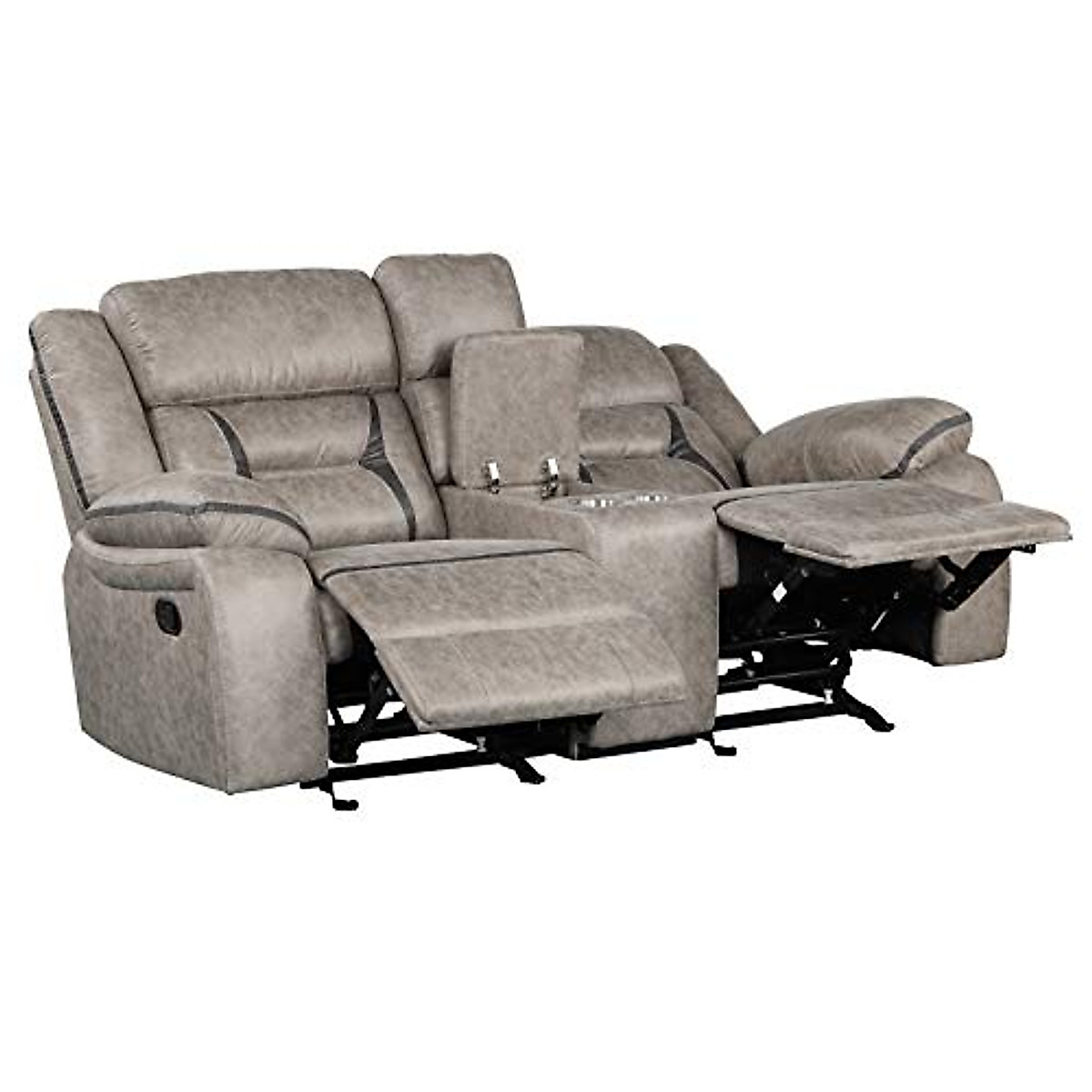 Roundhill Furniture Elkton Manual Motion Recliner with Storage Console, Loveseat, Taupe