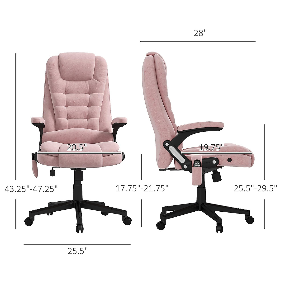 HOMCOM 6 Point Vibrating Massage Office Chair with Heat, Velvet High Back Executive Office Chair with Reclining Backrest, Padded Armrests and Remote, Pink