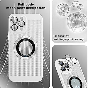 Mophinda Cooling Breathable Phone case，Logo View Magnetic Anti Fingerprint Contain Anti Scratch Film for Lens Men Boys Women Girls for iPhone 13 Pro Max 6.7’’（White）