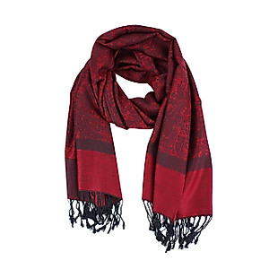 Paskmlna Paisley Jacquard Pashmina Shawl Wrap Scarf Stole,Burgundy-black018-09,Large