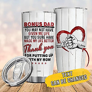 Wassmin Personalized Bonus Dad Tumbler Cup With Lid 20oz 30oz Double Wall Vacuum Insulated Stainless Steel Tumblers Coffee Travel Mug Father's Birthday Christmas Gifts For Step Dads Stepdad (Quote 1)