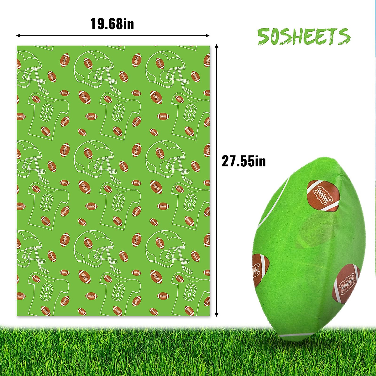 Hi Sasara 50 Sheets Large Football Tissue Paper Bulk,28 x 20 Inch,Brown Green Football Tissue Paper for Gift Bags,Brown and Green Football Tissue Paper for Football Party
