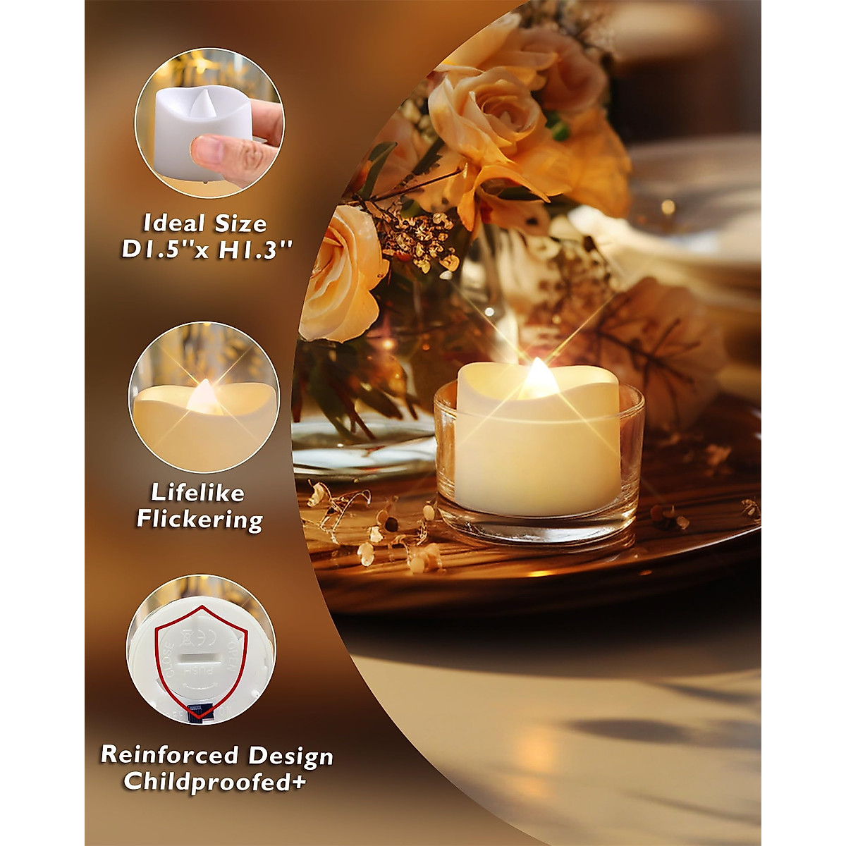 Homemory 72-Pack Novelty Flickering Flameless Tea Lights Candles, 200+Hours Battery Operated, Fake Electric LED Votive Candles, Small Wedding Candles for Table Centerpieces,Proposal,Anniversary