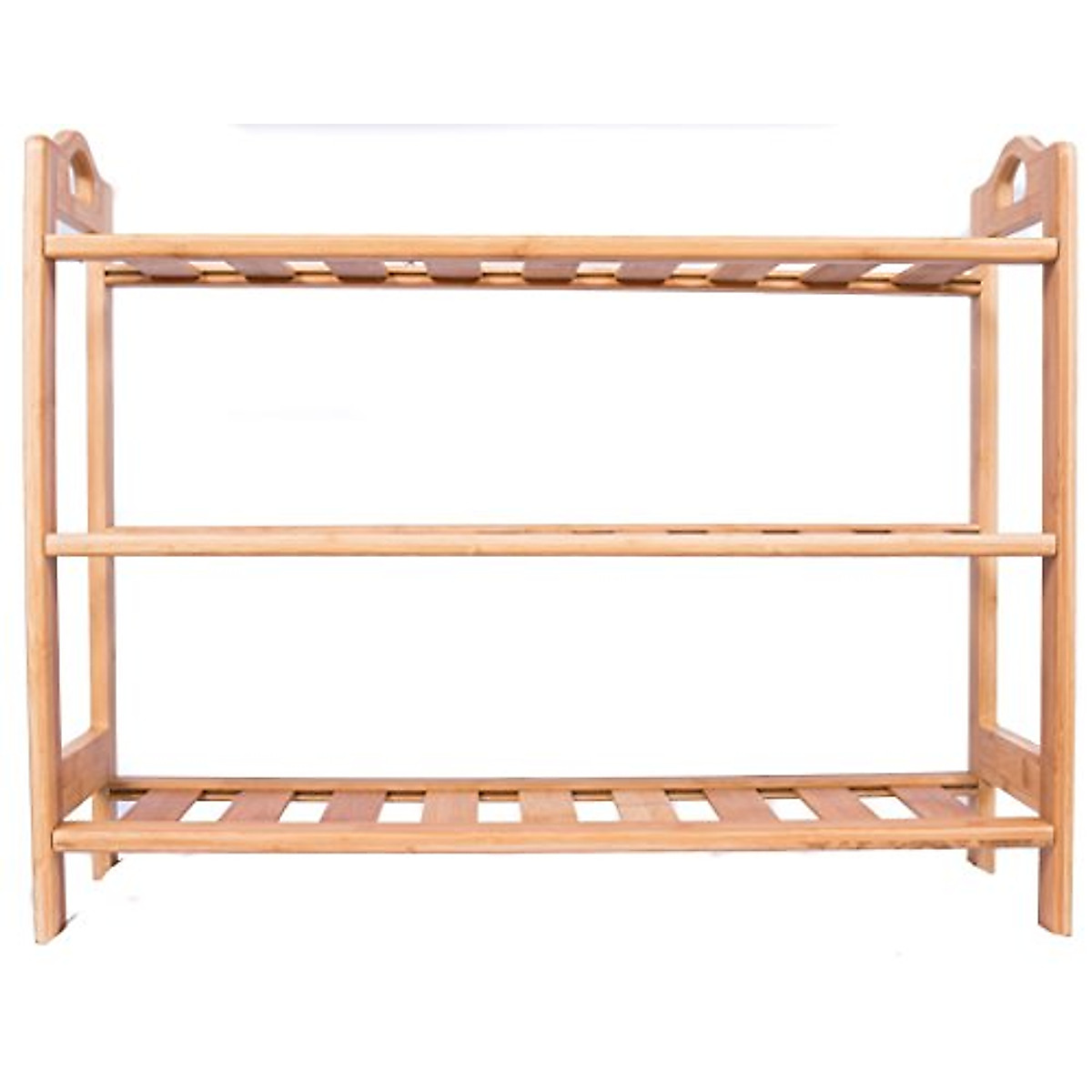 BirdRock Home 3 Tier Free Standing Shoe Rack with Handles - Natural Bamboo - Wood - Closets and Entryway - Storage Organizer Stand - Fits 9 Pairs of Shoes