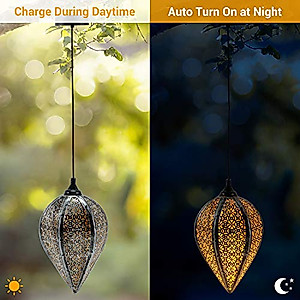 Solar Outdoor Lights Lanterns Waterproof - OxyLED 2 Pack Hanging Decorative Metal Lamps with Pattern for Outside Patio Tree Garden Yard Front Porch Backyard Pathway Christmas Decor Decorations Gifts