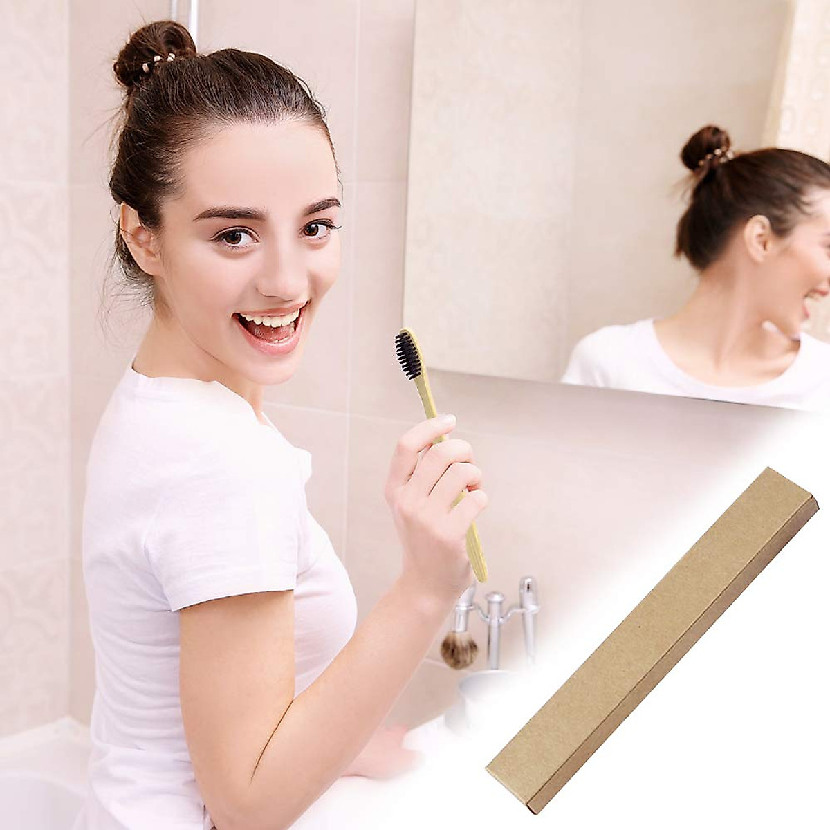 SourceTon Pack of 12, Natural Bamboo Toothbrushes, Soft Bristles Charcoal Bamboo Toothbrush