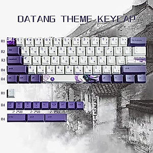 68 Keycap PBT OEM Height Five-Sided Sublimation Compatible with GH60 / GK64 / GK61 / 68/87/104/108 Mechanical Keyboard with Cherry MX Switch Purple Tang Dynasty 64 Keys