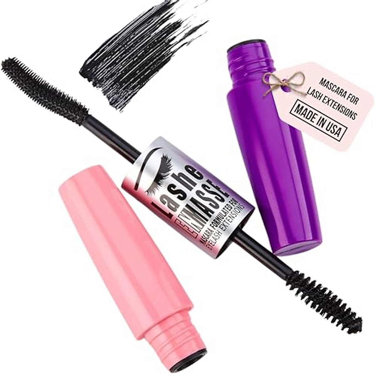 GladGirl | Lashe EnMasse Mascara for Eyelash Extensions | Oil Free Mascara with Dual-Brush Wand | Made in the USA | Vegan Mascara & Hypoallergenic