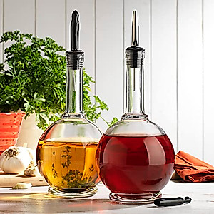 MosJos Oil Bottle for Kitchen (Set of 2) 17oz Round Glass Olive Oil Dispenser with Stainless Steel Spout - Cooking Oil Pourer Dishwasher-friendly