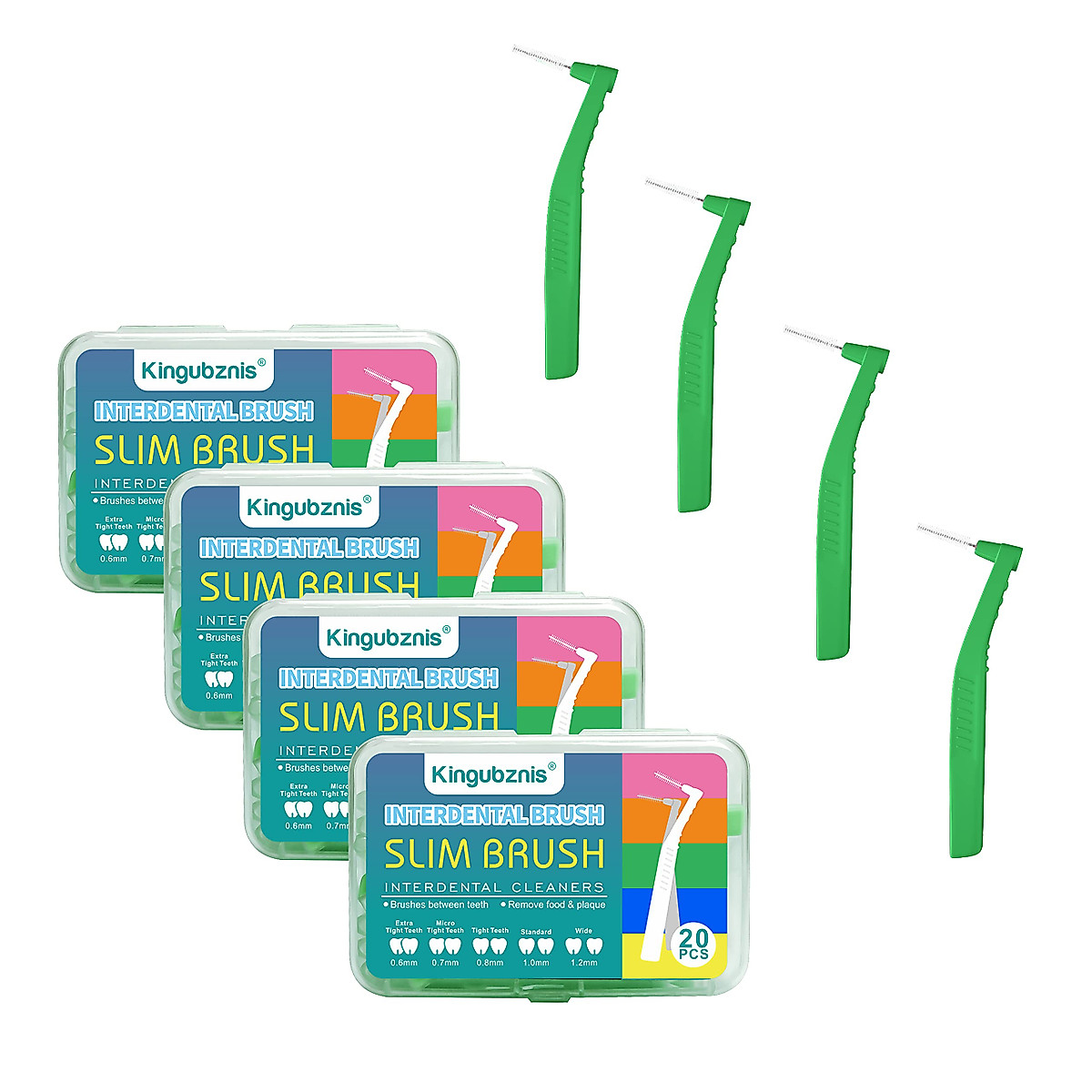 80 Count Interdental Brush Cleaners Dental Brushes Toothpick Tooth Flossing Head Oral Dental Hygiene Brush Interdental Angle Brushes with Portable Case Easy Use for Tooth Cleaning (Green, Tight Teeth)