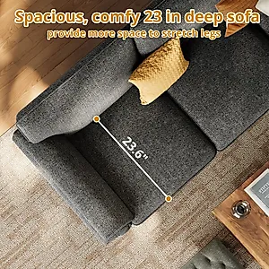 LIKIMIO Sofa 89 Inch, Comfy Sofa Couch with USP Port, Extra Deep Seats Modern 3 Seater Sofa, Couch for Living Room Apartment Lounge, Gray Chenille