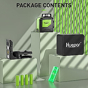 Huepar 901CG Self-Leveling Laser Level, 360 Green Beam Cross Line Laser Tool, Alignment 360-Degree Horizontal Line with Pluse Mode, Magnetic Pivoting Base Included