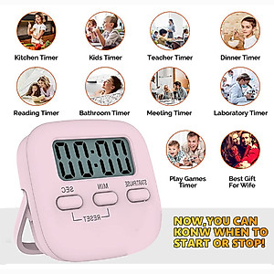 Digital Kitchen Timer/Pink Timer for Kids with Bracket and Hanging Hole,HD Sound Quality Magnetic Stopwatch Timer for Cooking,Study,Exercise and Baking(Rectangle)