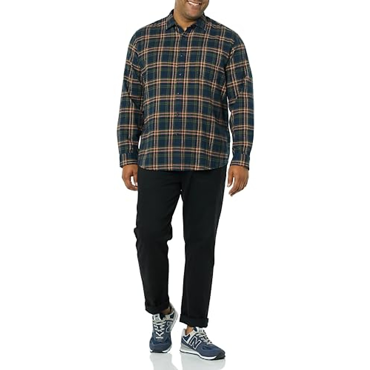 Amazon Essentials Men's Long-Sleeve Flannel Shirt (Available in Big & Tall), Dark Navy Plaid, Large