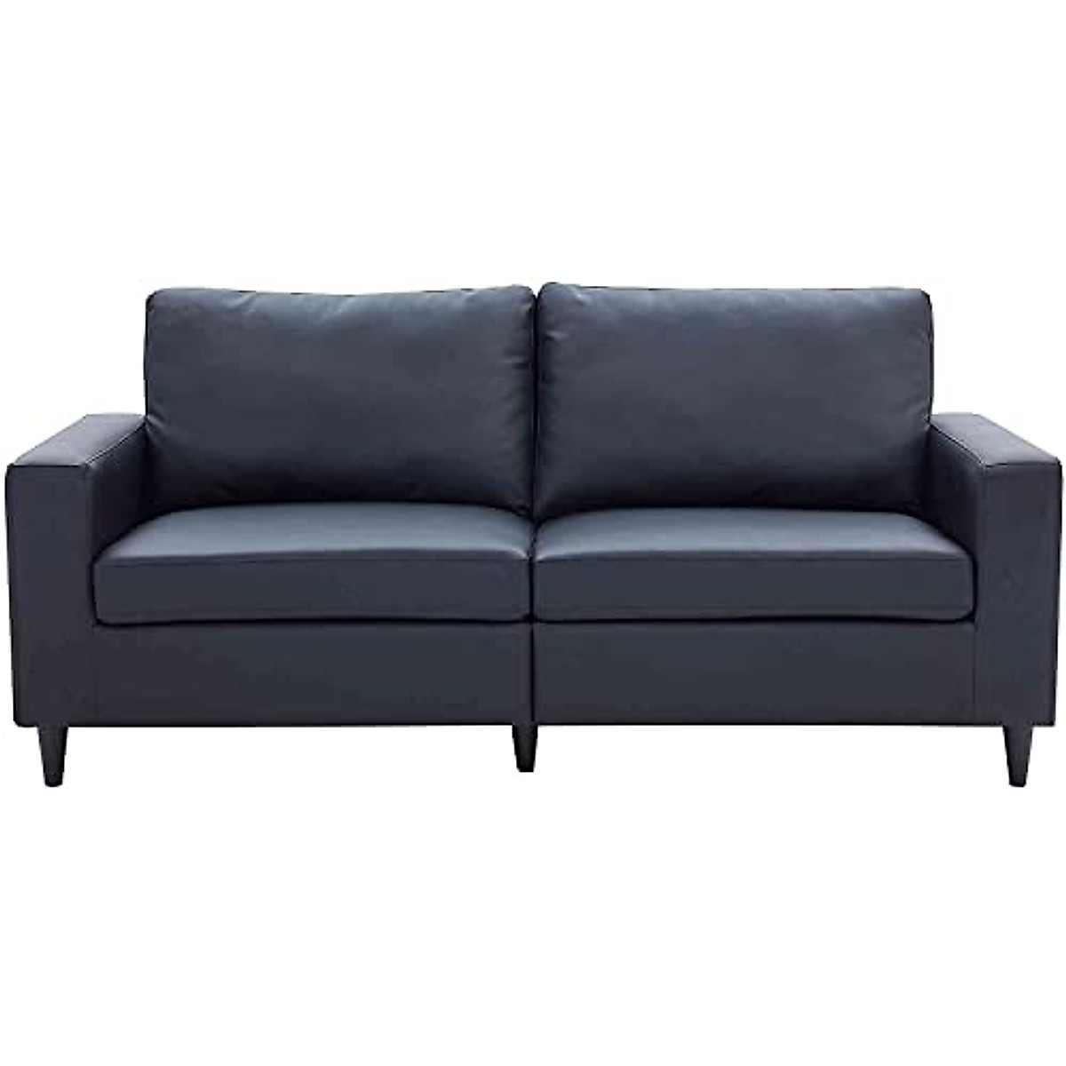 DNYN Modern PU Leather Sofa, Upholstered 3-Seater Couch w/Solid Frame and Wood Legs for Home or Office, Black