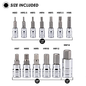 MIXPOWER 13 Piece Hex Bit Socket Set, S2 Steel Bit Socket Tool Kit, Metric, 2mm-14mm, Allen Bit Socket Kit