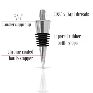 Classic Chrome Style Bottle Stopper with 3/8” x 16 tpi Threaded Post For Attaching Hand Made or Lathe Turned Handles … (5 Chrome Stoppers)
