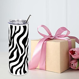 Honeybaby Trendy Zebra Coffee Tumbler 20 oz with Straw & Lid Leak Proof Tumbler Reusable Stainless Steel Tumblers Insulated Water Bottles Gifts for Women Men