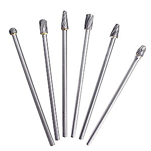 WFLNHB Carbide Alloy Rotary Burr Set - 6Pcs 6mm 1/4 Inch Shank 150mm Long Fit Rotary Tool for Woodworking, Drilling, Metal Craving, Engraving, Polishing
