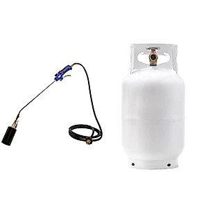 Flame King Propane Torch Kit Heavy Duty Weed Burner, 340,000 BTU & YSN10LBa 11 Pound Propane Tank Cylinder with Type 1 OPD Valve, White