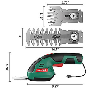 Cordless Grass Shear Handheld Hedge Trimmer 2-in-1 7.2V HYPERECHO Handheld Grass Clipper Hedge Cutter with Pruning Blades and Grass Cutting Blades