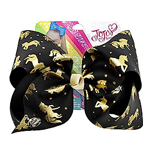 2Pcs Jojo Siwa Style Bows, 8 Inches Large Bows Gift for Girls,Jumbo Jojo Bows Hair Accessories (Black & Pink)