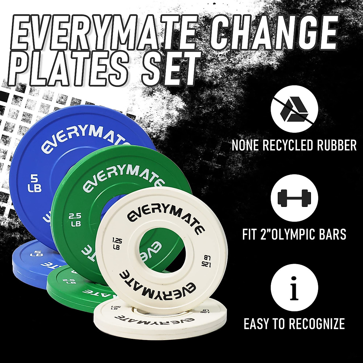 EVERYMATE Change Weight Plates 2.5LB Fractional Plate Olympic Bumper Plates for Cross Training and Olympic Weightlifting, 2.5LB Weights Plates Set