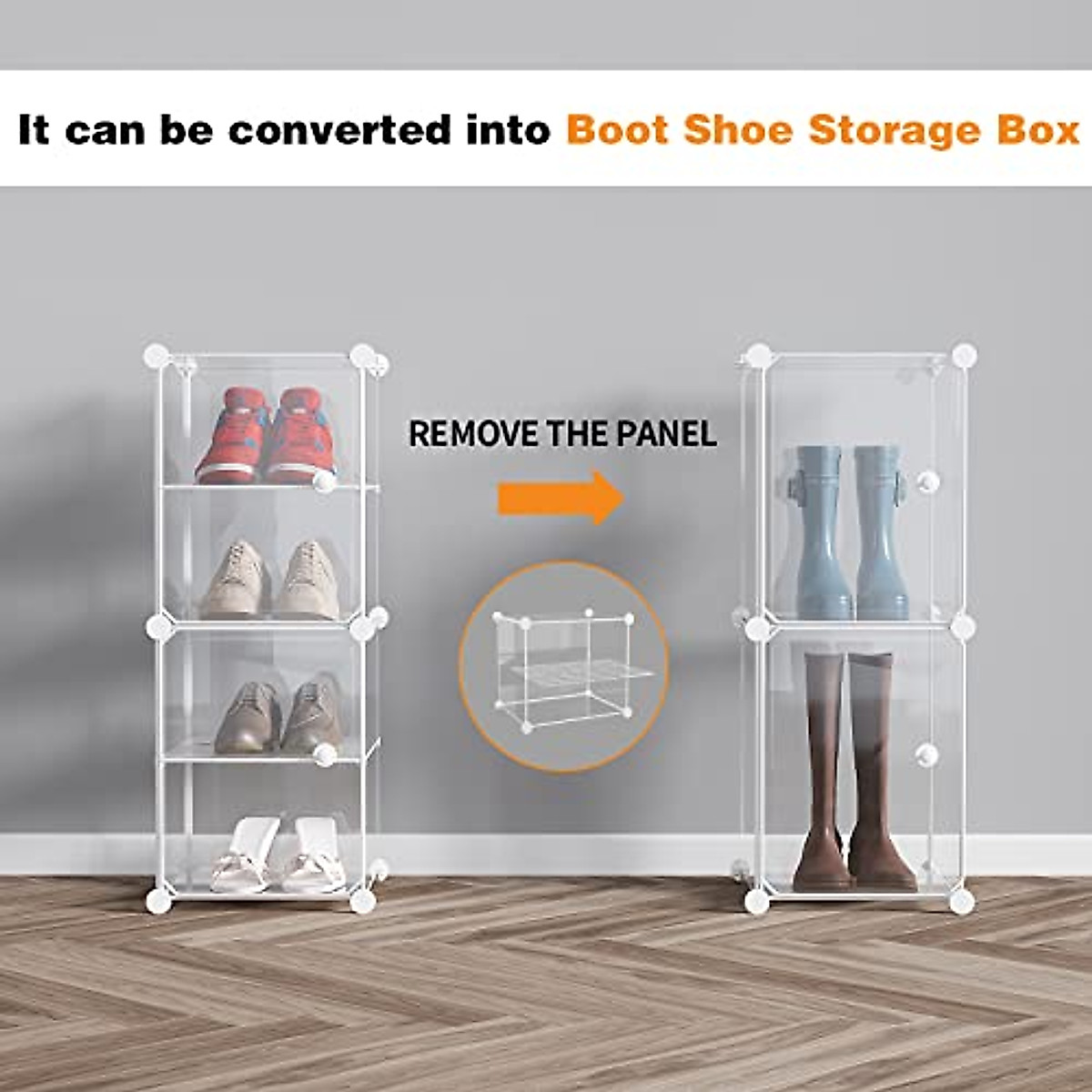Annualring 8-Cube Stackable Shoe Organizer Clear Plastic Shoe Storage Rack Durable Modular Shoe Cabinet with Door Display Box Shoe Container Clear Closet Shelf Shoe Organizer