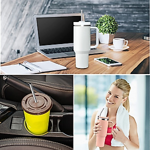 6 Pack Stainless Steel Metal Straws Replacement for Stanley Cup 40 oz Stanley Tumbler Accessories Straws, 0.38'' Wide 12'' Long Reusable Straws with 1 Cleaning Brush, 3 Straight 3 Bent Metal Straws