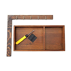 Entryway Hanging Key Holder with 5 Hooks for Desk Tabletop,Solid Wood Jewelry Storage Tray,Home Decorative Key Rack Organizer,L11.8''*W5.9''*H9.8’’, Black Walnut