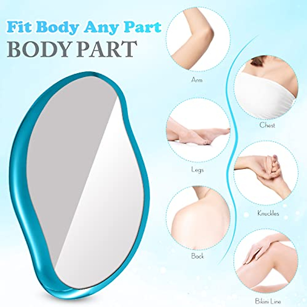 Crystal Hair Eraser, Reusable Crystal Hair Remover Magic Painless Exfoliation Hair Removal Tool, Magic Hair Eraser for Back Arms Legs, Washable, Hair Remover for Women and Men(Blue)