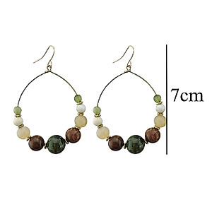 Coiris 4 Pairs Earring Set for Women Olive Green Fringe Dangle Pendant Earrings/Hoop Beaded Earrings (ES1007)