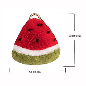 URSFUR Soft Fur Keychain Cute Rabbit Ball Pom Pendant Plush Doll Key Chain Ring Car Bag Charm for Women Girls Watermelon