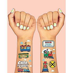 xo, Fetti Train Party Supplies Temporary Tattoos for Kids - 48 Styles | Trains Birthday, Choo Choo Party Favors, Railroad Decorations