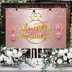 HAMIGAR 6x4ft He Asked She Said Yes Banner Backdrop - Wedding Engagement Decorations Party Supplies - Pink Gold