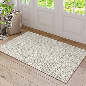 Collive Boho Washable Area Rugs 3x5 Braided Entryway Rug, Farmhouse Woven Carpet Non Slip Kitchen Rugs Rubber Backed Bedroom Rugs Neutral Area Rug Indoor Front Door Rugs for Entrance Bathroom, Tan