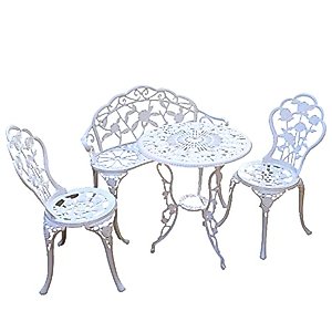 KAI LI Outdoor Outdoor Tables and Chairs cast Aluminum Four Piece Set, Including a Table, Two Round Chairs and a Bench Rose White Style Swimming Pool Leisure