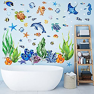 Ocean Fish Wall Decals Stickers Under The Sea Wall Decal Stickers Removable Sea Life Marine Animal Sticker Underwater Ocean Creatures Wall Decor for Kids Girls