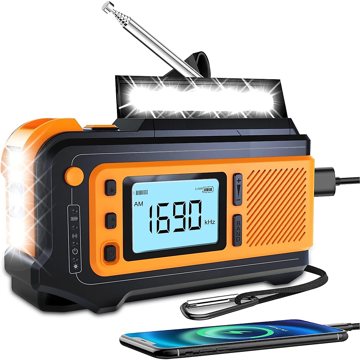 Emergency Solar Hand Crank Radio - Aiworth Wind Up Battery Operated AM/FM/NOAA Weather Radio, Portable Survival Radio with LED Flashlight,Cell Phone Charger, SOS Alarm for Home and Emergency Yellow
