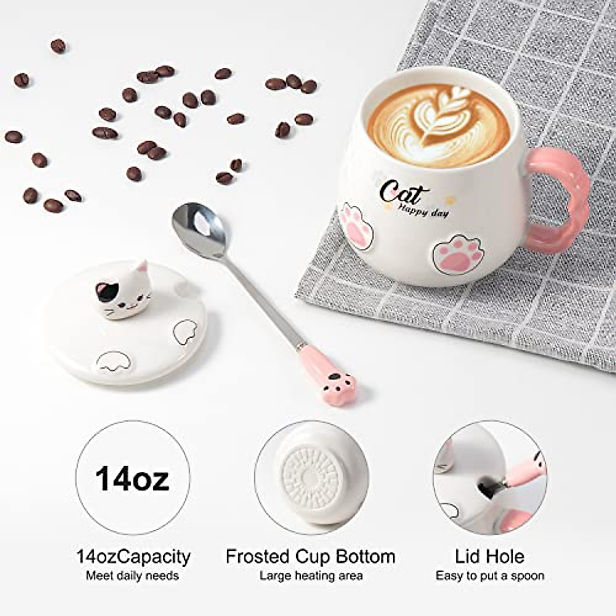 Bgbg Coffee Mug Warmer & Cute Cat Mug Set, Beverage Cup Warmer for Desk Home Office with Three Temperature Up to 140℉/ 60℃, Coffee Warmer for Cocoa Milk Tea Water Candle, 8 Hours Auto Shut Off