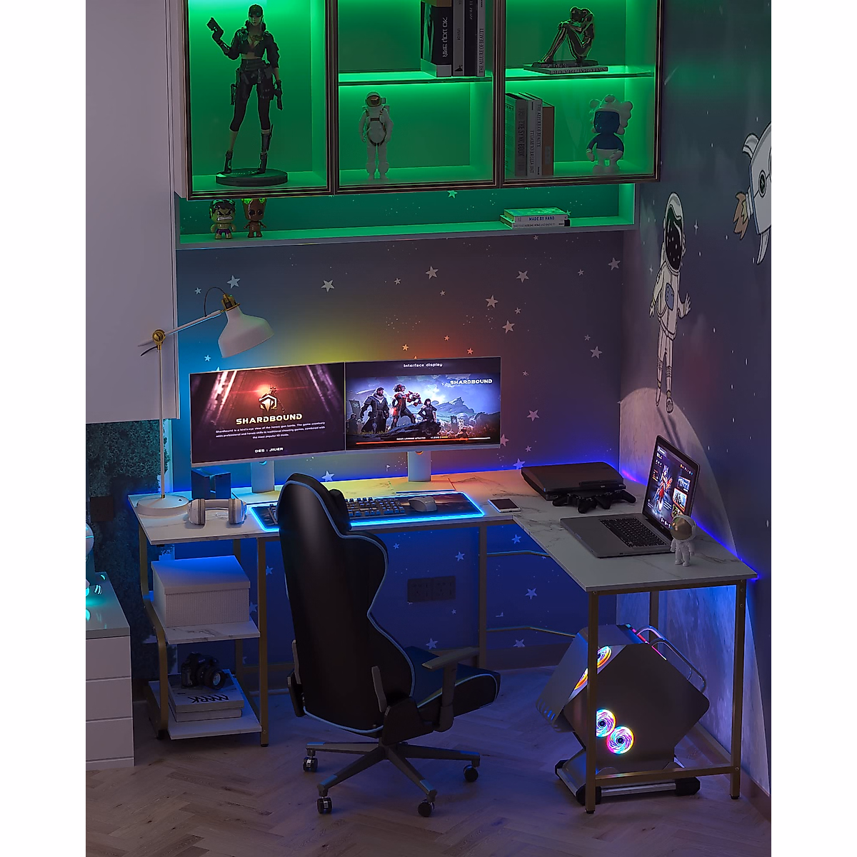 Teraves Reversible L Shaped Desk with Large Surface, 69 Inch Sturdy Corner Desk with Storage Shelves, Premium Office Computer Desk Workstation for Home Office Gaming