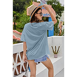 Women’s Oversized New York Letter Graphic Print Short Sleeve Tunic Tops Crew Neck Loose Fit Tee Casual T Shirts