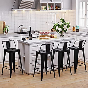 WENTMENT Metal Bar Stools Set of 4 Counter Height Bar Stools Barstools with Removable Back 24" Kitchen Bar Stools, Black