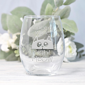 Need Wine Right Meow Stemless Wine Glass - Best Gift For Cat Lover, Cat Gift, Crazy Cat Lady Gift, Cat Lover Gift